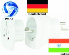 2er Set Reiseadapter für Indien + Deutschland (Kombi Reisestecker)